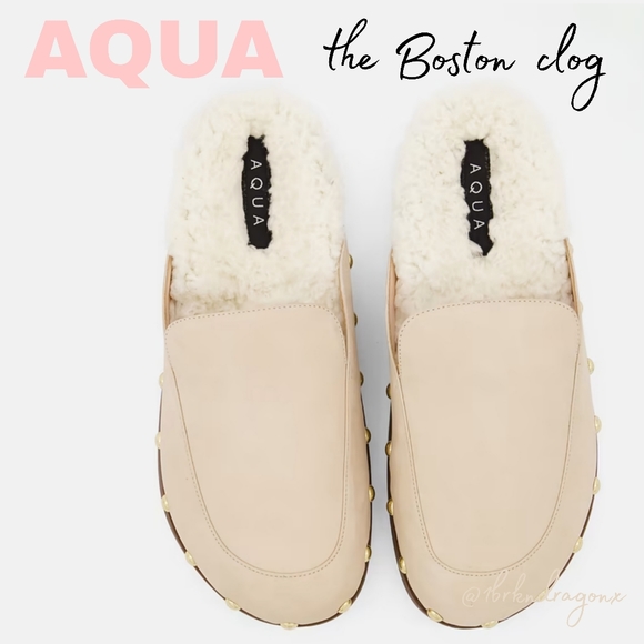 Aqua | Shoes | Nwt Boston Clog Clogs Aqua Fur Lined Studded Nude Slides ...